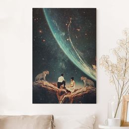 Bilderwelten Akustikbild originell bunt Fotomontage Schallschutzbild - Leoparden im Sternenhimmel - Wandbild Wohnzimmer Schlafzimmer