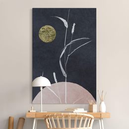 Bilderwelten Akustikbild blau Tropisch Schallschutzbild - Goldener Mond mit Schilf - Gr&auml;ser Wohnzimmer Schlafzimmer