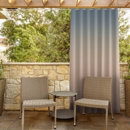 Outdoor Vorhang nach Ma&szlig; blickdicht - Blau-Beige Farbverlauf - beige Sonnenschutz Abstrakt mit &Ouml;sen wetterfest Balkon Pergola
