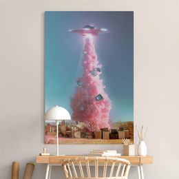 Bilderwelten Akustikbild originell rosa Vintage Schallschutzbild - Multimedia Ufo - Fahrzeuge Wohnzimmer Schlafzimmer