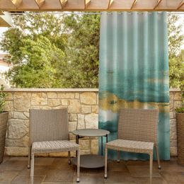 Outdoor Vorhang nach Ma&szlig; blickdicht - Blauer Safran - t&uuml;rkis originell modern Aquarell wetterfest Balkon Pergola