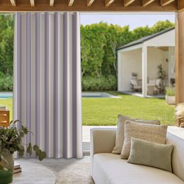 Outdoor Vorhang nach Ma&szlig; blickdicht - L&auml;ngsstreifen in Pastell grauem Violett - violett Sonnenschutz modern mit &Ouml;sen Streifen Balkon Pergola