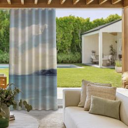 Bilderwelten Outdoor Vorhang nach Ma&szlig; blickdicht blau Strand modern mit &Ouml;sen - Die Halbinsel - Meerblick Balkon Pergola