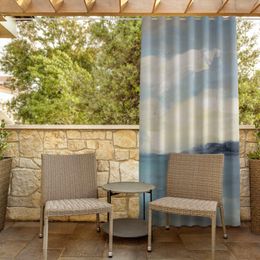 Outdoor Vorhang nach Ma&szlig; blickdicht - Die Halbinsel - blau Strand modern mit &Ouml;sen Meerblick Balkon Pergola