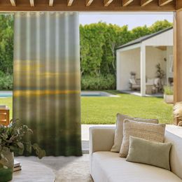 Outdoor Vorhang nach Ma&szlig; blickdicht - D&auml;mmerung am Horizont - blau Strand modern mit &Ouml;sen Sonnenuntergang Balkon Pergola