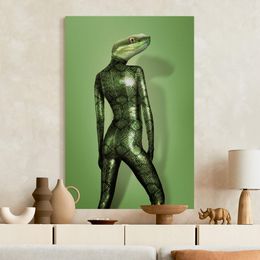 Bilderwelten Akustikbild originell gr&uuml;n modern Schallschutzbild - Modische Schlange - Wandbild Wohnzimmer Schlafzimmer