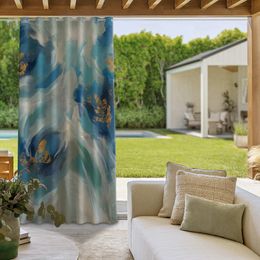 Bilderwelten Outdoor Vorhang nach Ma&szlig; blickdicht blau originell modern mit &Ouml;sen - Blaues M&auml;rchen mit Blumen - wetterfest Balkon Pergola