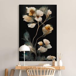 Bilderwelten Akustikbild Blumen schwarz modern Schallschutzbild - Helle Bl&uuml;ten auf Schwarz - Wandbild Wohnzimmer Schlafzimmer