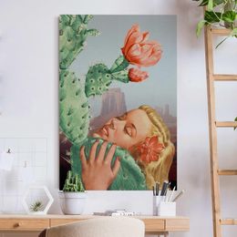 Bilderwelten Akustikbild originell gr&uuml;n Vintage Schallschutzbild - Kaktus-Liebe - Lustig Wohnzimmer Schlafzimmer