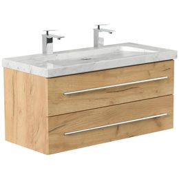 Posseik Badm&ouml;bel Marmor Carrara White YAMO 100 cm 2 Hahnl&ouml;cher SoftClose in versch. Ausf&uuml;hrungen