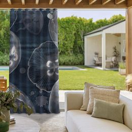 Outdoor Vorhang nach Ma&szlig; blickdicht - Mondmedusen II - blau Strand maritim mit &Ouml;sen wetterfest Balkon Pergola
