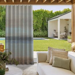 Outdoor Vorhang nach Ma&szlig; blickdicht - Horizont &uuml;ber Blau I - blau originell Abstrakt mit &Ouml;sen wetterfest Balkon Pergola