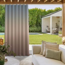 Bilderwelten Outdoor Vorhang nach Ma&szlig; blickdicht beige Sonnenschutz Abstrakt mit &Ouml;sen - Blau-Beige Farbverlauf - wetterfest Balkon Pergola