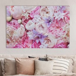 Bilderwelten Akustikbild Blumen rosa Shabby Schallschutzbild - Shabby Rosen mit Glockenblumen - Rose Wohnzimmer Schlafzimmer