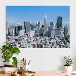 Bilderwelten Akustikbild Stadt blau Motiv Schallschutzbild - San Francisco Skyline - Architektur Wohnzimmer Schlafzimmer