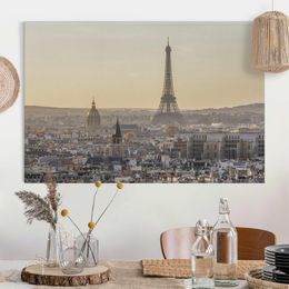 Bilderwelten Akustikbild Stadt beige Vintage Schallschutzbild - Paris im Morgengrauen - Paris Wohnzimmer Schlafzimmer