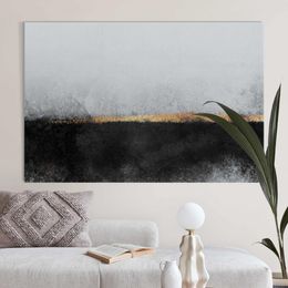 Bilderwelten Akustikbild originell schwarz weiss Abstrakt Aquarell - Abstrakter Goldener Horizont Schwarz Wei&szlig; - Wandbild Wohnzimmer Schlafzimmer
