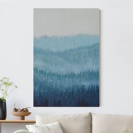 Bilderwelten Akustikbild Wald blau Abstrakt Schallschutzbild - Malerische Berge mit Nadelb&auml;umen - B&auml;ume Wohnzimmer Schlafzimmer