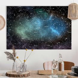 Bilderwelten Akustikbild Weltkarte schwarz Digital Art Schallschutzbild - Sternbilder Karte Galaxienebel - Himmel Wohnzimmer Schlafzimmer