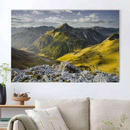 Bilderwelten Akustikbild Natur gr&uuml;n Landhaus Schallschutzbild - Berge und Tal der Lechtaler Alpen in Tirol - Berg Wohnzimmer Schlafzimmer