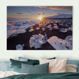 Bilderwelten Akustikbild Eisbrocken am Strand Island