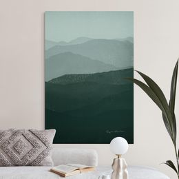 Bilderwelten Akustikbild Natur grau Abstrakt Schallschutzbild - Gr&uuml;ne Berge vor grauem Himmel - Berg Wohnzimmer Schlafzimmer