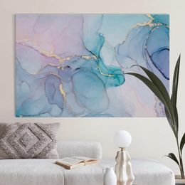 Bilderwelten Akustikbild originell pastell modern Aquarell - Aquarell Pastell T&uuml;rkis mit Gold - Wandbild Wohnzimmer Schlafzimmer