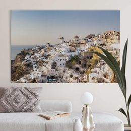 Bilderwelten Akustikbild Strand weiss Motiv Schallschutzbild - Oia Panorama - Architektur Wohnzimmer Schlafzimmer