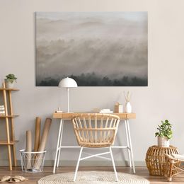 Bilderwelten Akustikbild Wald beige Tropisch Schallschutzbild - Sonnenstrahlen &uuml;ber Dschungeldach - B&auml;ume Wohnzimmer Schlafzimmer