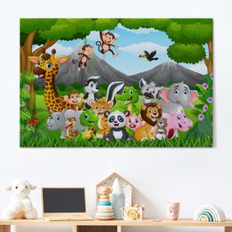 Bilderwelten Akustikbild Tiere beige Illustration Schallschutzbild - Wilde Dschungeltiere - Affe Kinderzimmer Baby M&auml;dchen Jungen
