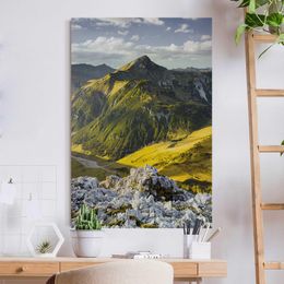 Bilderwelten Akustikbild Natur gr&uuml;n Landhaus Schallschutzbild - Berge und Tal der Lechtaler Alpen in Tirol - Berg Wohnzimmer Schlafzimmer