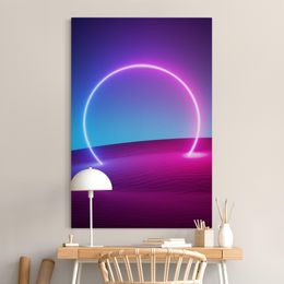 Bilderwelten Akustikbild pink Neon Art Schallschutzbild - Neonlichtkreis im Sand - Wandbild Jugendzimmer