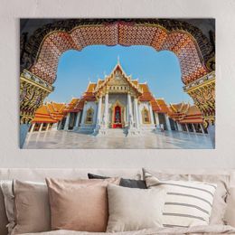 Bilderwelten Akustikbild Spirituell blau Motiv Schallschutzbild - Tempel in Bangkok - Architektur Wohnzimmer Schlafzimmer