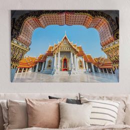 Bilderwelten Akustikbild Spirituell blau Motiv Schallschutzbild - Tempel in Bangkok - Architektur Wohnzimmer Schlafzimmer
