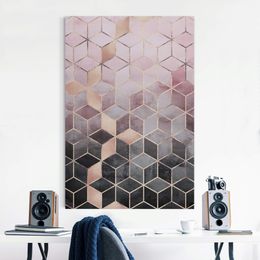 Bilderwelten Akustikbild originell rosa Abstrakt Aquarell - Rosa Grau goldene Geometrie - Geometrisch Wohnzimmer Schlafzimmer