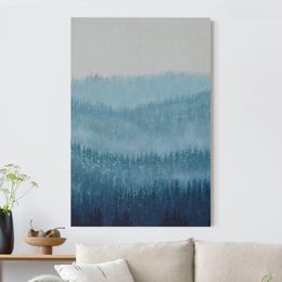 Bilderwelten Akustikbild Wald blau Abstrakt Schallschutzbild - Malerische Berge mit Nadelb&auml;umen - B&auml;ume Wohnzimmer Schlafzimmer