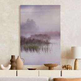 Bilderwelten Akustikbild Natur rosa maritim Schallschutzbild - See im rosanen Licht - Landschaft Wohnzimmer Schlafzimmer