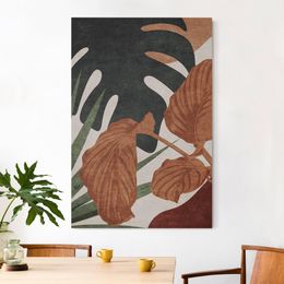 Bilderwelten Akustikbild beige Vintage Schallschutzbild - Tropische Boho Bl&auml;tter - Pflanzen Wohnzimmer Schlafzimmer