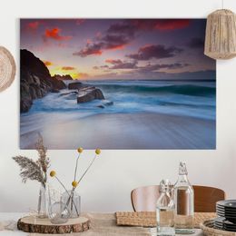 Bilderwelten Akustikbild Strand blau Motiv Schallschutzbild - Am Meer in Cornwall - Sonnenuntergang Wohnzimmer Schlafzimmer