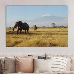 Bilderwelten Akustikbild Natur bunt Motiv Schallschutzbild - Elefanten vor dem Kilimanjaro in Kenya - africa Wohnzimmer Schlafzimmer