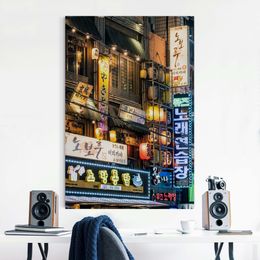 Bilderwelten Akustikbild Stadt bunt Motiv Schallschutzbild - Neonreklame - Architektur Wohnzimmer Schlafzimmer