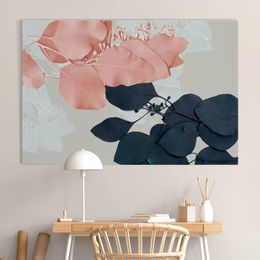 Bilderwelten Akustikbild rosa Tropisch Schallschutzbild - Bl&auml;tter Indigo & Rouge II - Pflanzen Wohnzimmer Schlafzimmer
