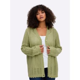 sheego Damen Ajourstrickjacke, lindgr&uuml;n, Gr&ouml;&szlig;e 40/42