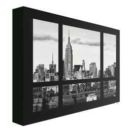 Bilderwelten Akustik-Wechselbild Fensterblick New York Skyline schwarz wei&szlig;