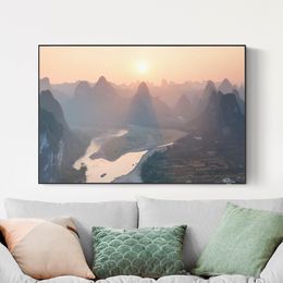 Akustik-Wechselbild Sonnenaufgang in Berglandschaft