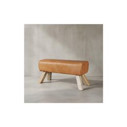 KADIMA DESIGN Sportlicher Sitzhocker, Braun, Leder, Mango-Holz, 90x30x43 cm - Modern & Stabil