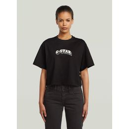 G-Star Raw T-Shirt G-STAR "Felt Logo Boxy T-Shirt", Damen, Gr. XXS, dk schwarz, Obermaterial: 100% Baumwolle, Shirts T-Shirt