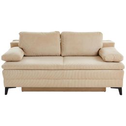 Novel Boxspringsofa Charlize, Beige, Textil, 2-Sitzer, F&uuml;llung: Schaumstoffflocken, 200x100x108 cm, Stoffauswahl, Wohnzimmer, Sofas & Couches, Schlafsofas, Schlafsofas mit Bettkasten