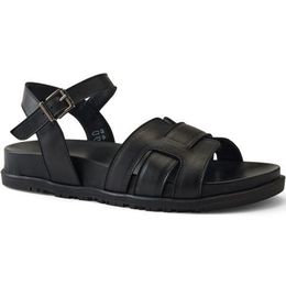 LANDS' END Ledersandalen mit Kn&ouml;chelriemchen, Damen,  Schwarz, by Lands' End