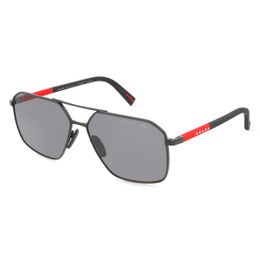 Prada Linea Rossa PSA50S | Herren-Sonnenbrille | Fassung: Vollrand, Geometrisch, Metall, Schwarz Matt | Glasfarbe: Grau Verlaufend
